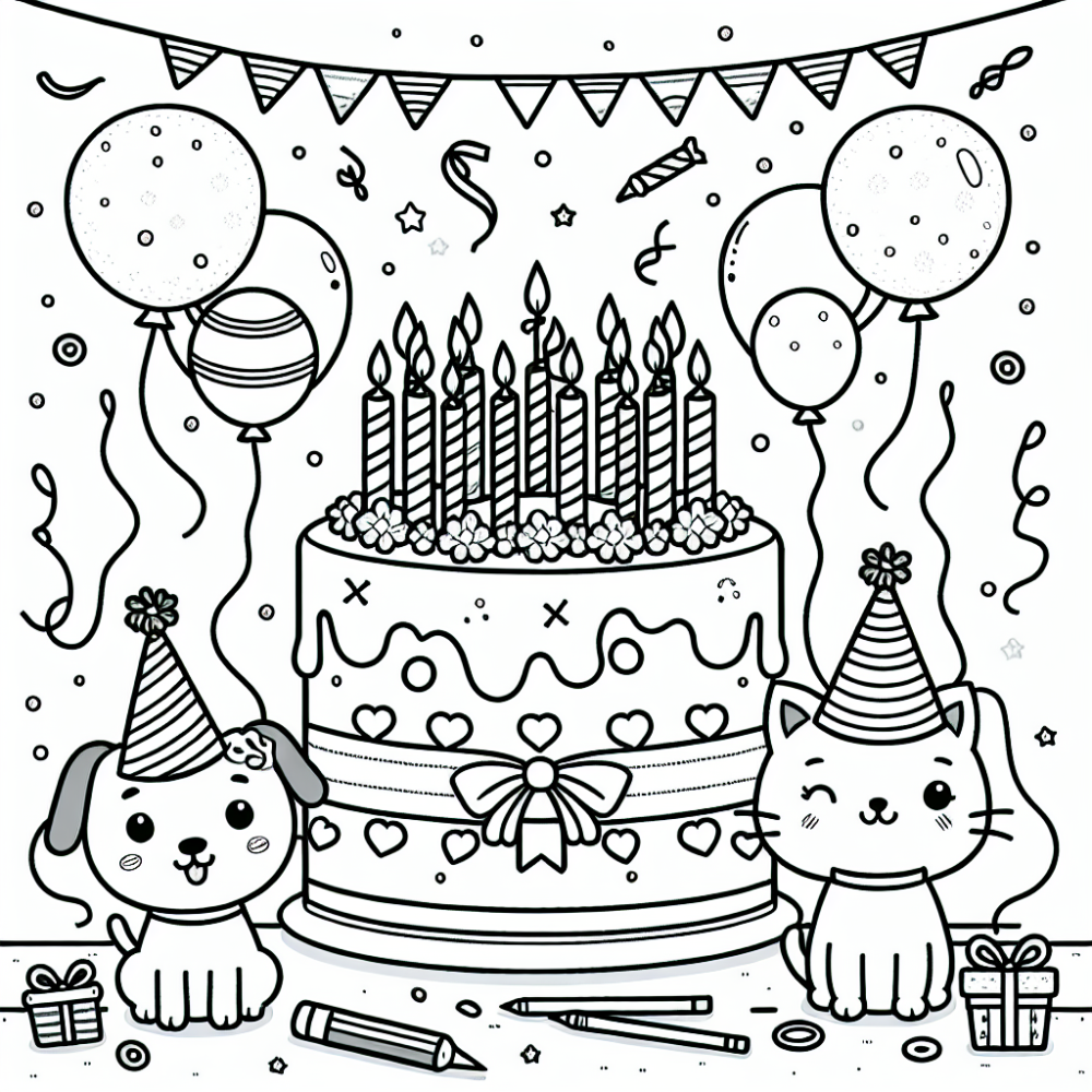 Coloring Page: Birthday Party Color Page for Kids