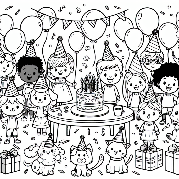 Coloring Page: Fun Birthday Party Color Page for Kids