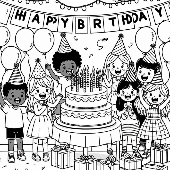 Coloring Page: Fun Birthday Party Color Page for Kids