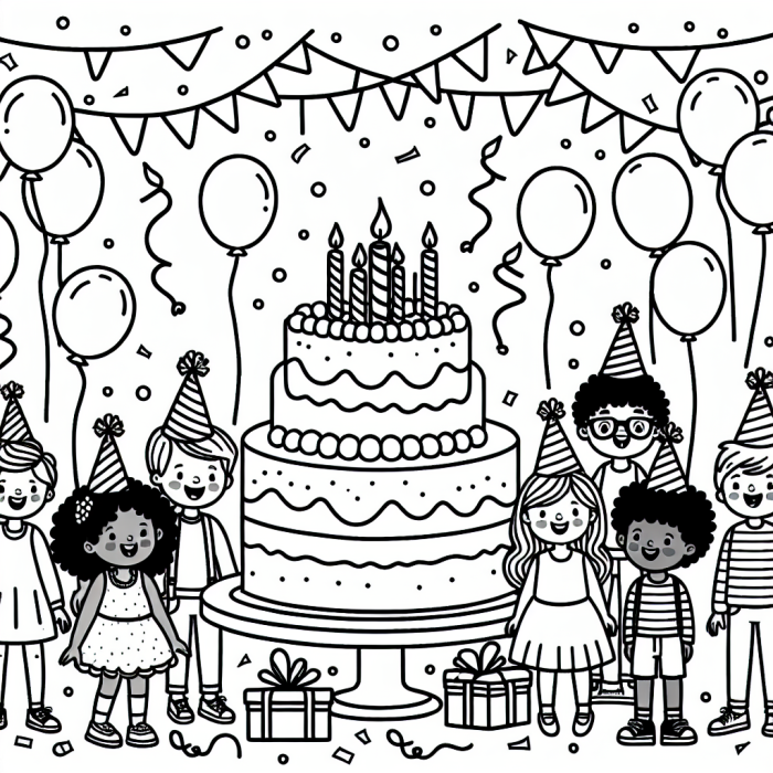 Coloring Page: Birthday Party Color Page for Kids