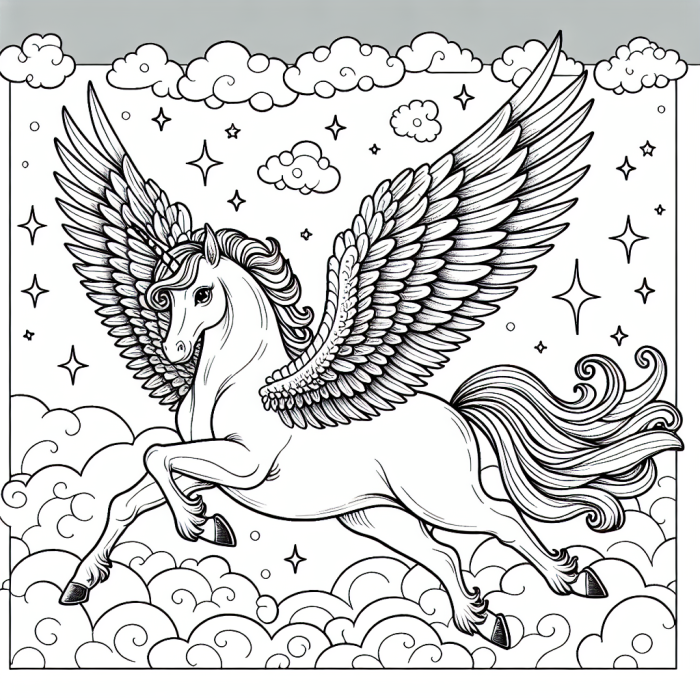 Coloring Page: Enchanting Pegasus Color Page for Kids