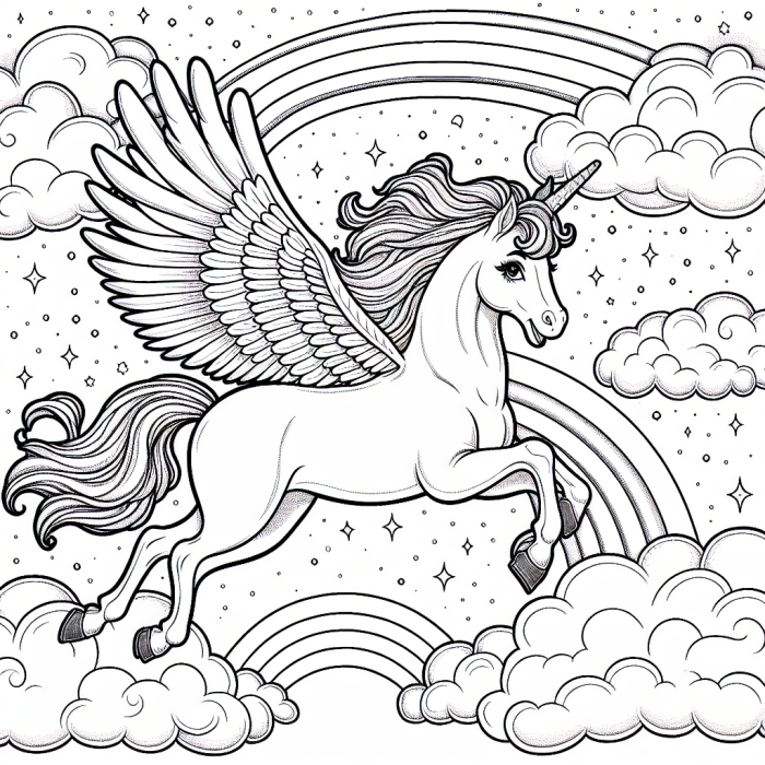Coloring Page: Enchanting Unicorn Color Page for Kids