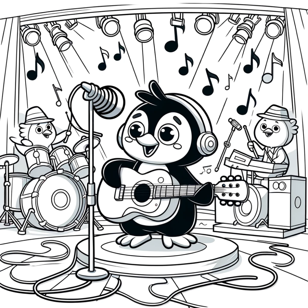 Coloring Page: Penguin Concert Color Page for Kids Creative Fun and ...