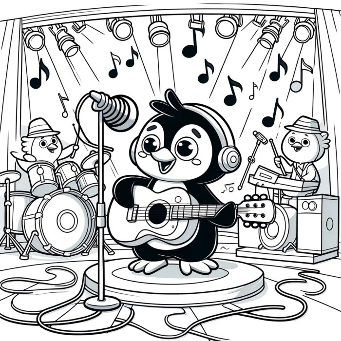 Coloring Page: Penguin Concert Color Page for Kids Creative Fun and ...