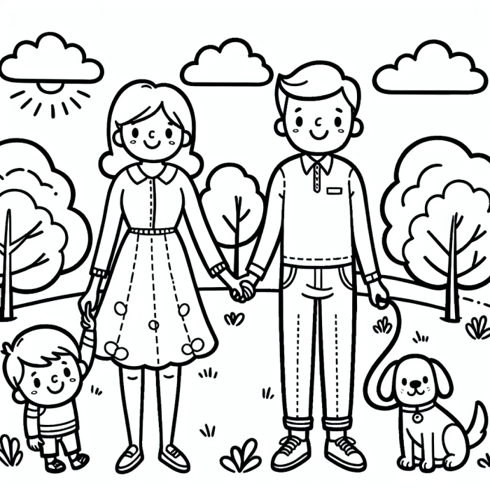 Coloring Page: Fun Family Walk Color Page for Kids