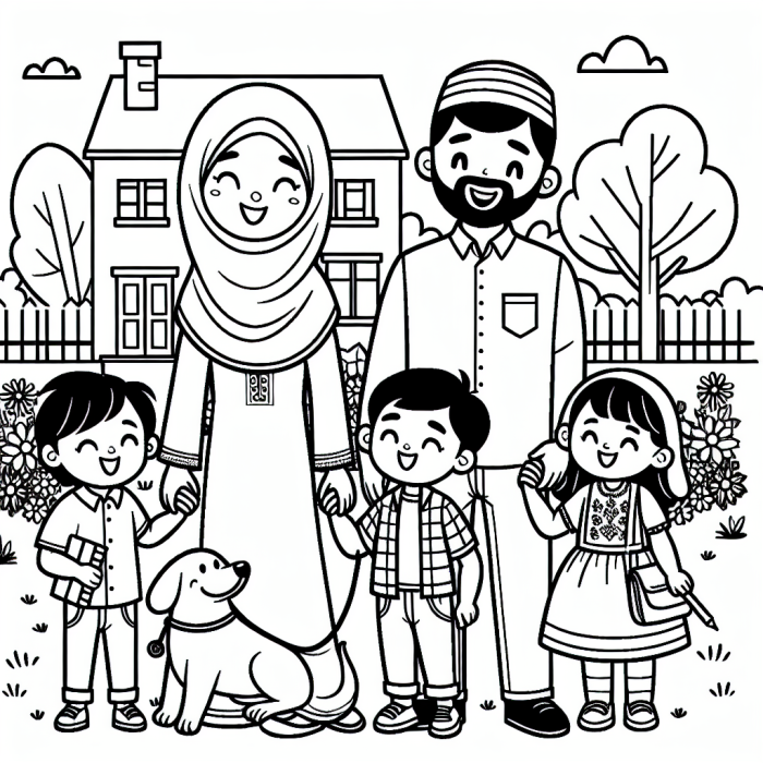 Coloring Page: Happy Family Color Page for Kids