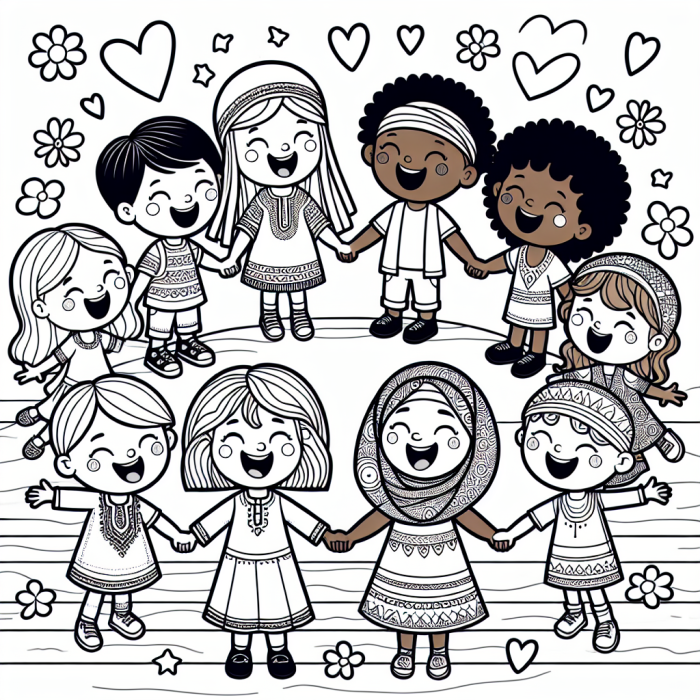 Coloring Page: Color Page for Kids Celebrating Unity and Diversity