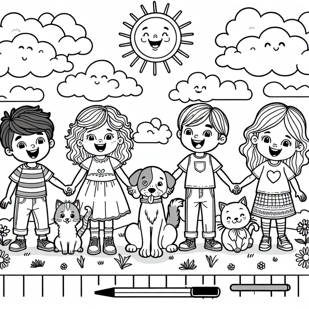 Coloring Page: Enchanting Color Page for Kids: Outdoor Fun with Friends ...