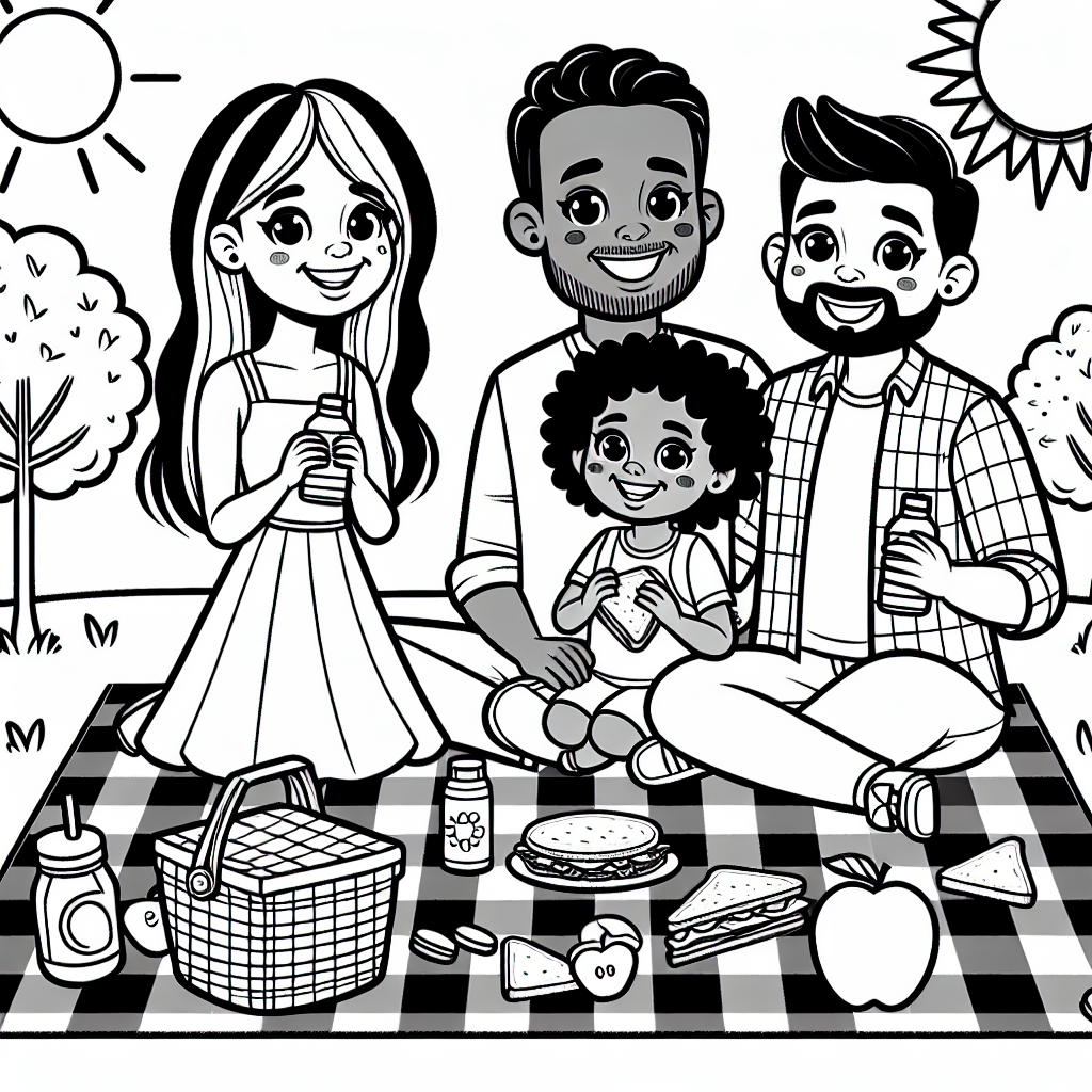 Coloring Page: Color Page for Kids: Family Picnic Fun