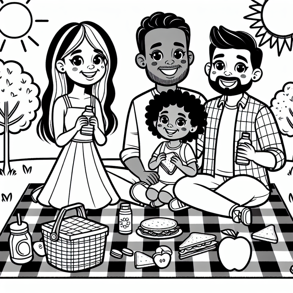 Coloring Page: Color Page for Kids: Family Picnic Fun