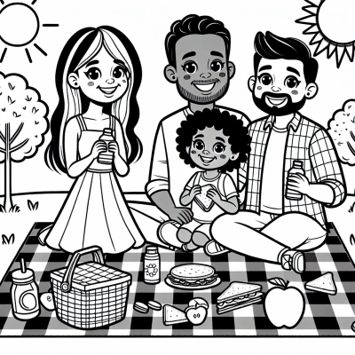 Coloring Page: Color Page for Kids: Family Picnic Fun