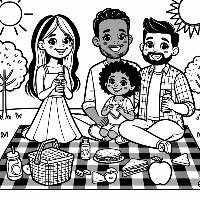 Coloring Page: Color Page for Kids: Family Picnic Fun