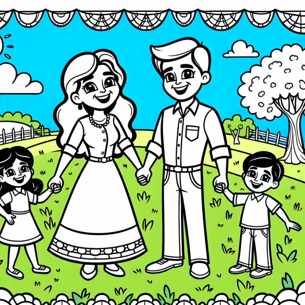 Coloring Page: Happy Family Color Page for Kids Free Printable