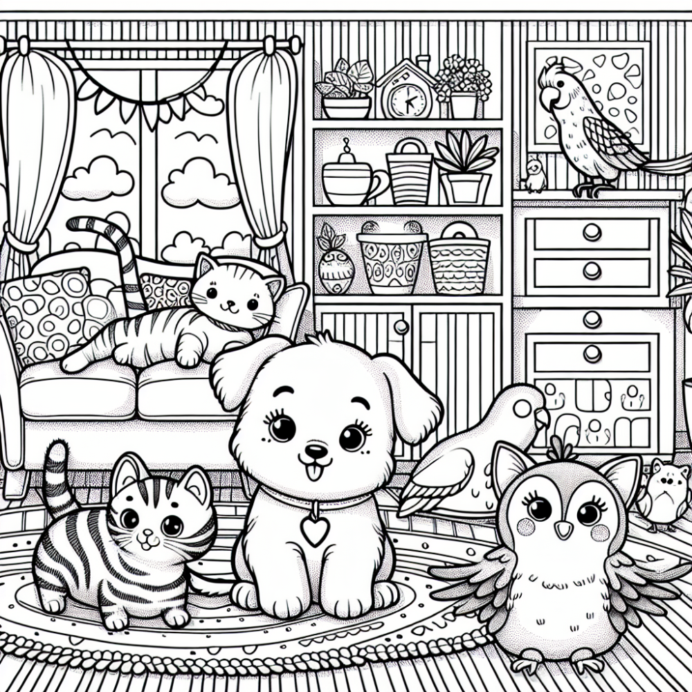 Coloring Page: Adorable Animal Friends Color Page for Kids