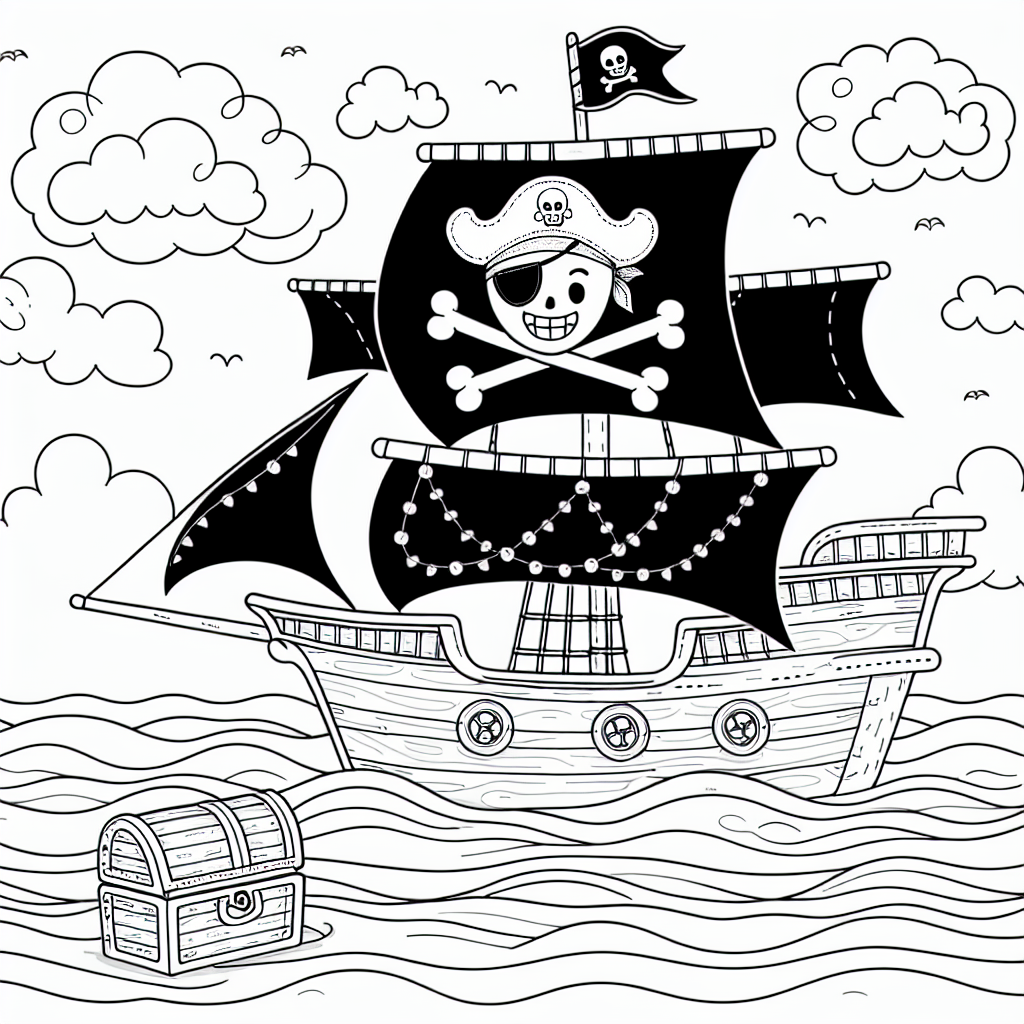 Coloring Page: Exciting Pirate Ship Color Page for Kids