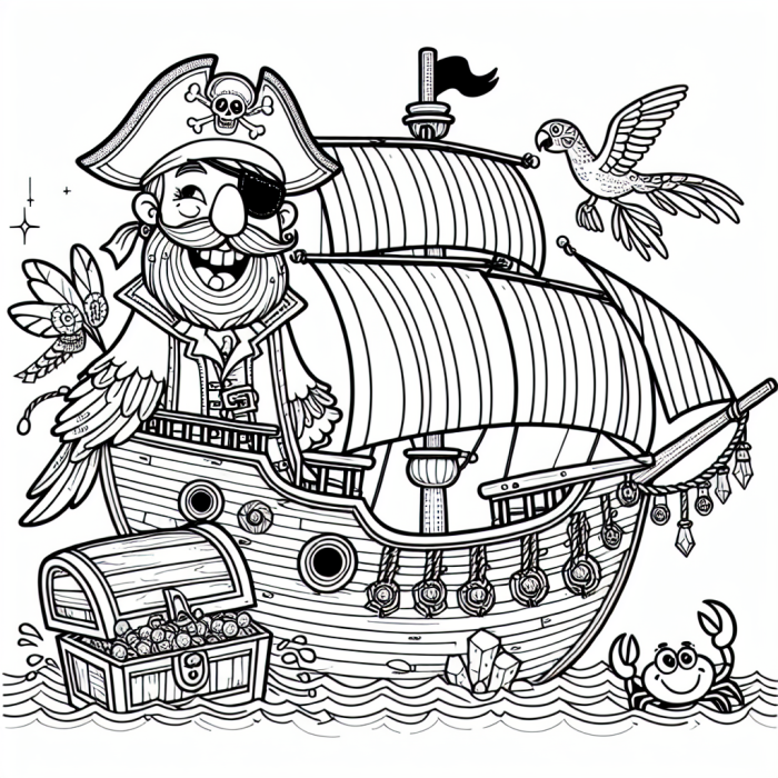 Coloring Page: Pirate Ship Color Page for Kids