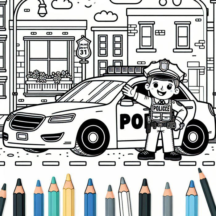 Coloring Page: Color Page for Kids Featuring a Friendly Police Officer