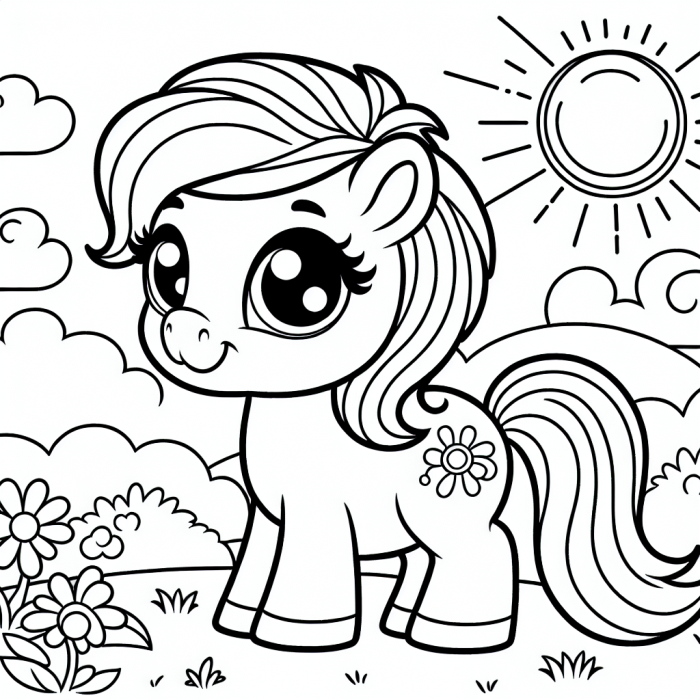 Coloring Page: Adorable Pony Color Page for Kids