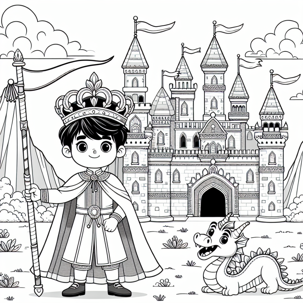 Coloring Page: Royal Prince and Castle Color Page for Kids