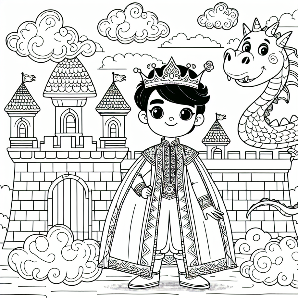 Coloring Page: Magical Prince and Dragon Color Page for Kids