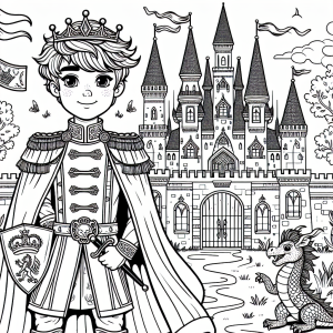 Coloring Page: Majestic Prince and Castle Color Page for Kids