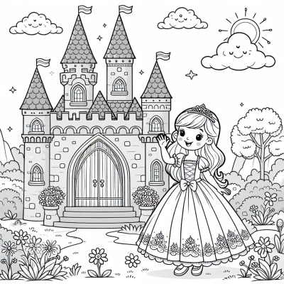 Coloring Page: Fairytale Princess Castle Color Page for Kids