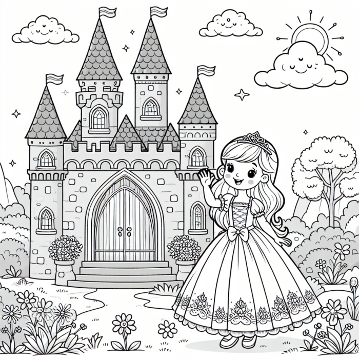 Coloring Page: Fairytale Princess Castle Color Page for Kids