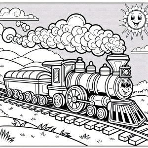 Coloring Page: Cheerful Train Color Page for Kids
