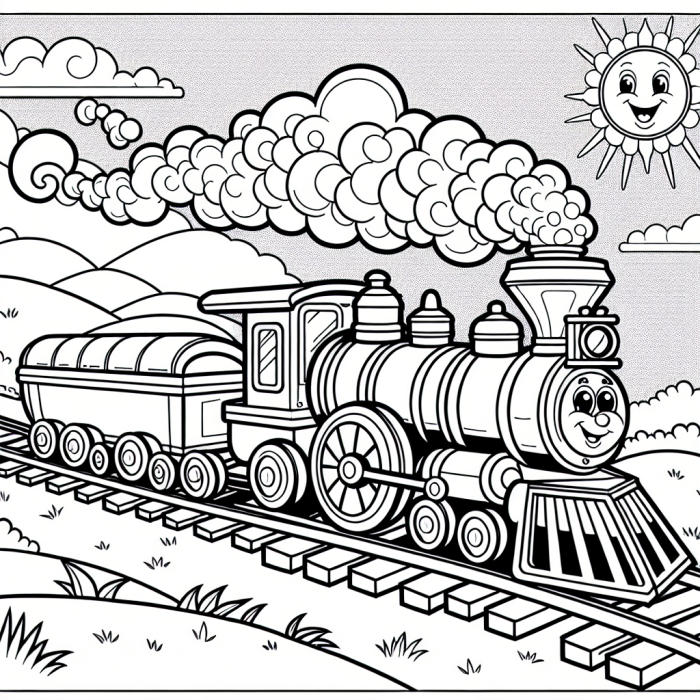 Coloring Page: Cheerful Train Color Page for Kids