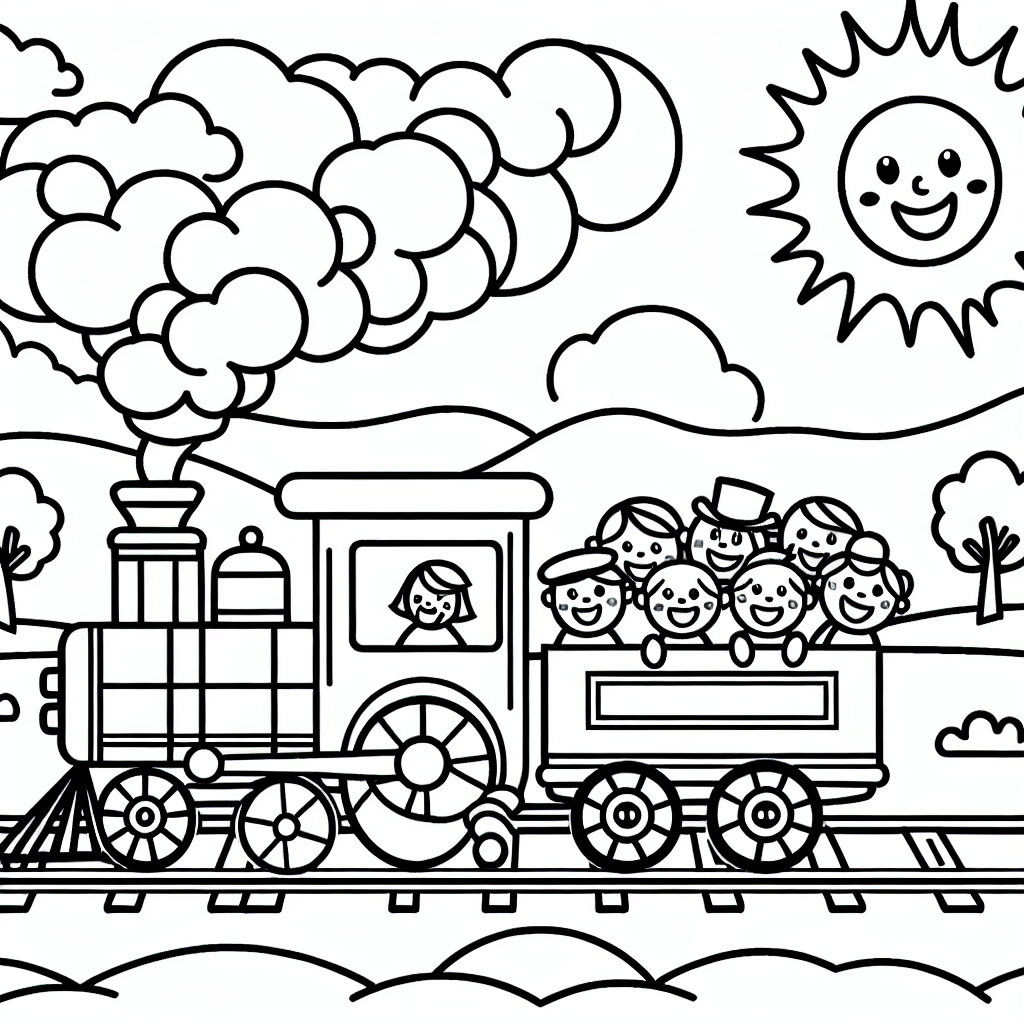 Coloring Page: Joyful Train Ride Color Page for Kids
