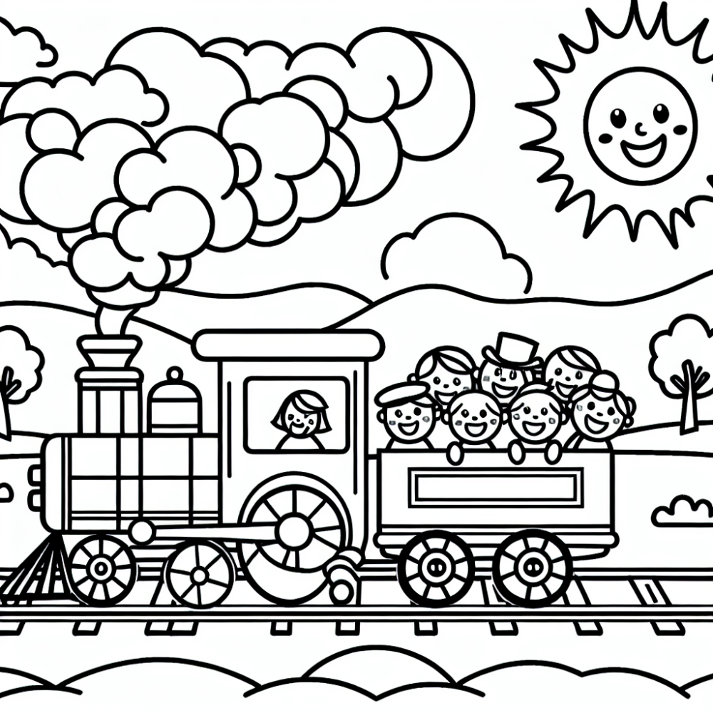 Coloring Page: Joyful Train Ride Color Page for Kids
