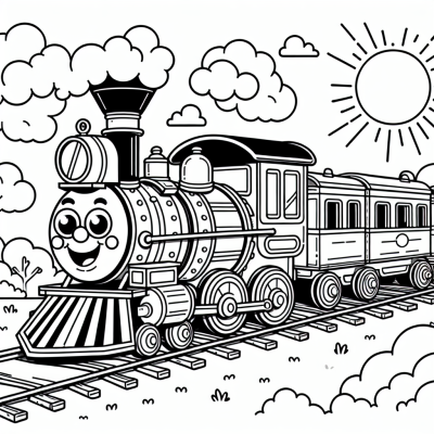 Coloring Page: Cheerful Train Color Page for Kids