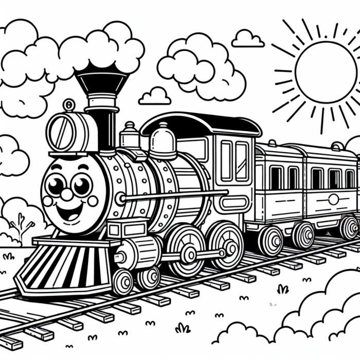 Coloring Page: Cheerful Train Color Page for Kids