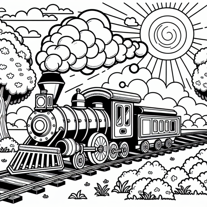 Coloring Page: Steam Train Color Page for Kids