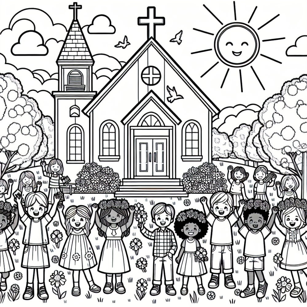 Coloring Page: Color Page for Kids: Joyful Children Celebrating in ...