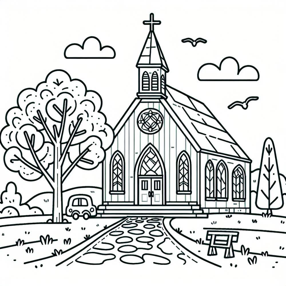 Coloring Page: Charming Church Color Page for Kids