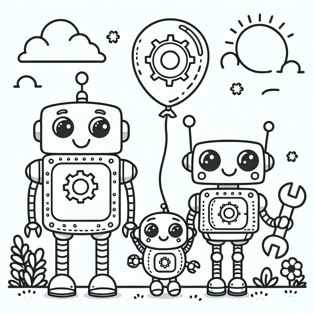 Coloring Page: Fun Robot Family Color Page for Kids