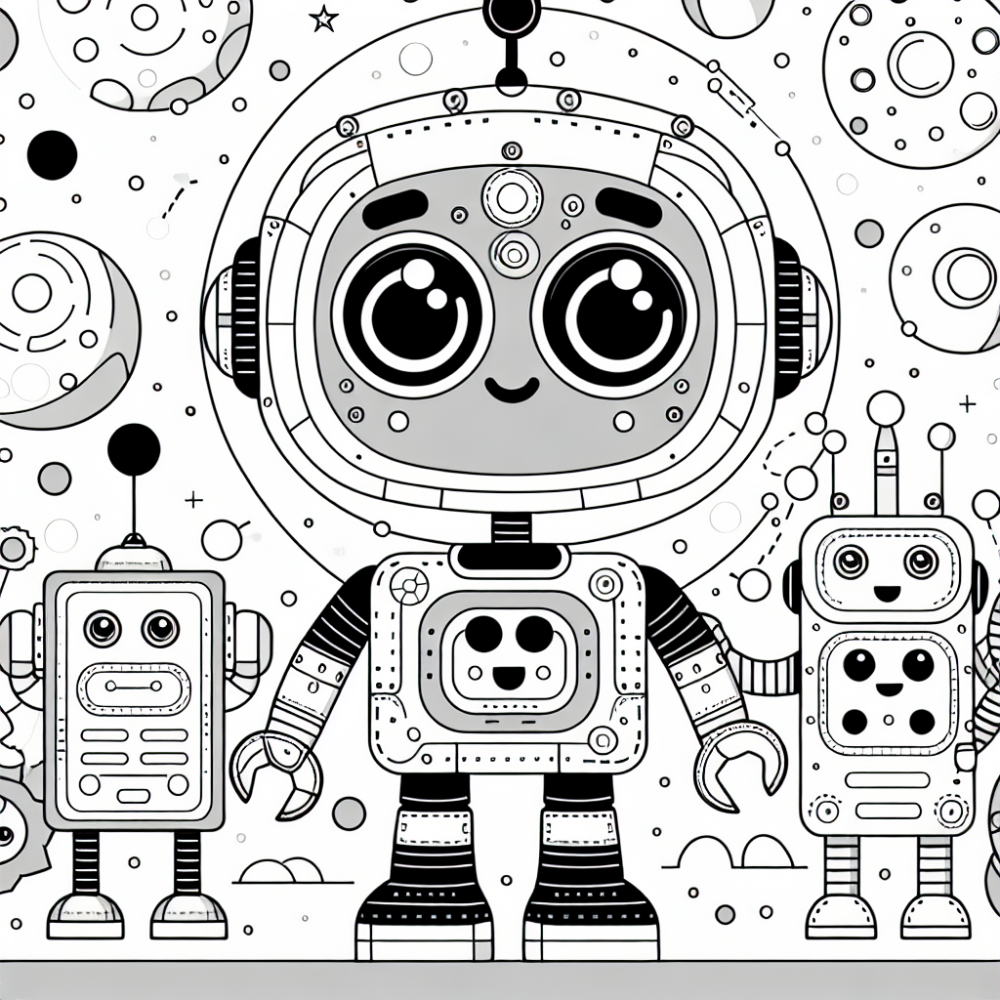Coloring Page: Robots in Space: Fun Color Page for Kids