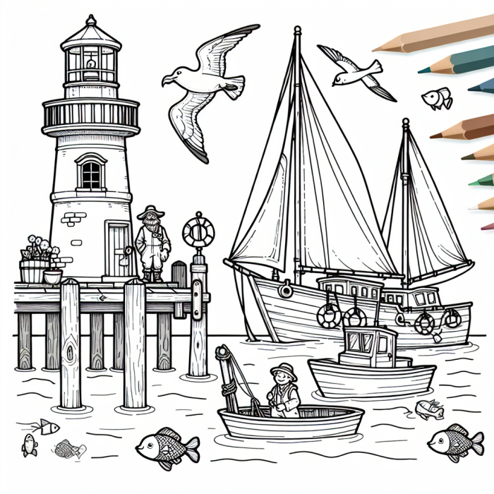 Coloring Page: Nautical Scene Color Page for Kids