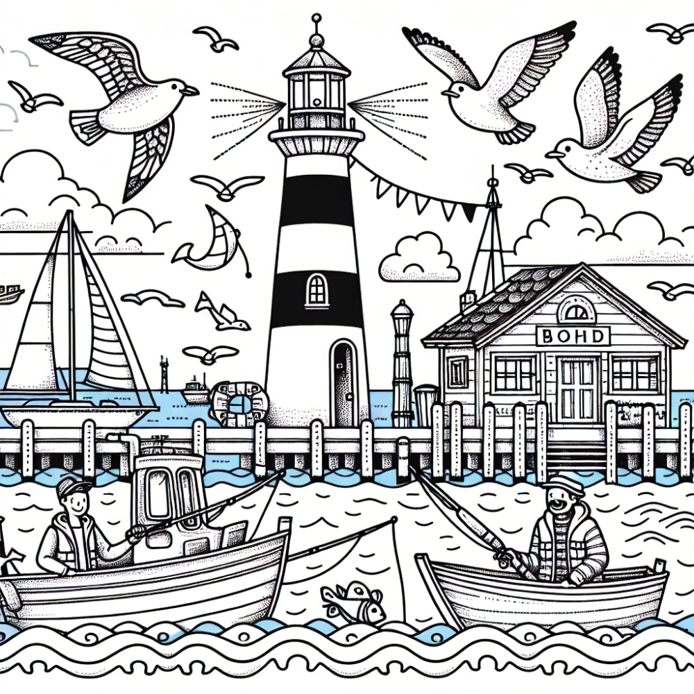 Coloring Page: Scenic Harbor Color Page for Kids
