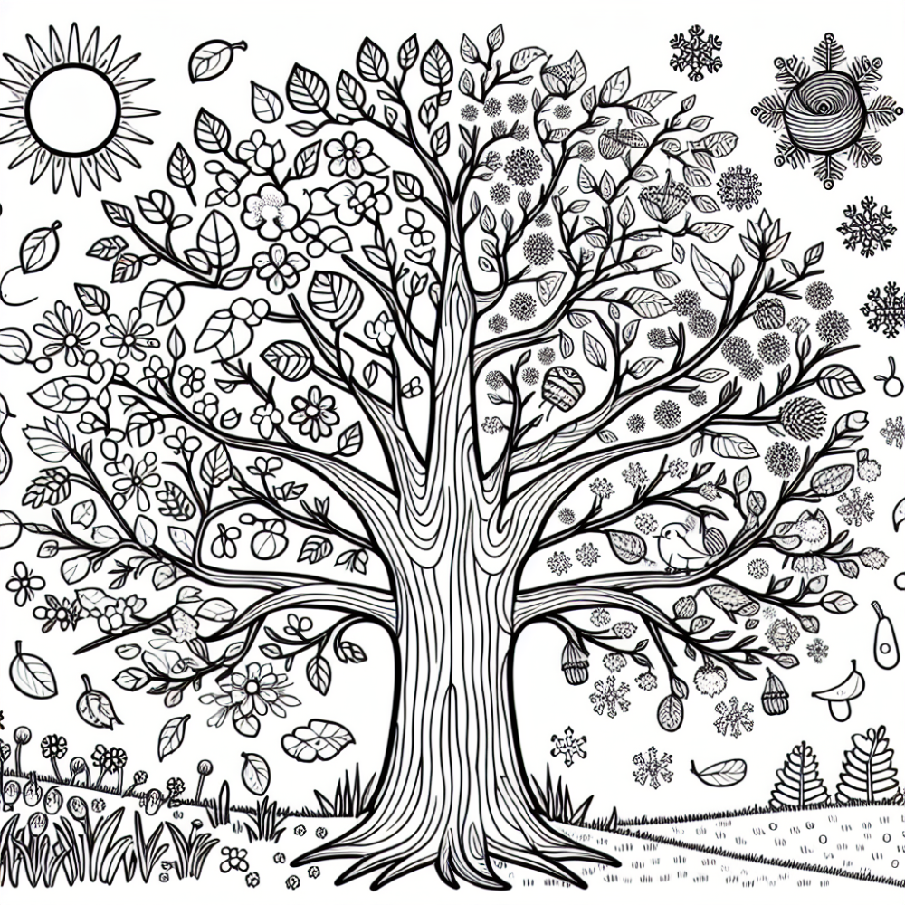 Coloring Page: Seasonal Tree Color Page for Kids