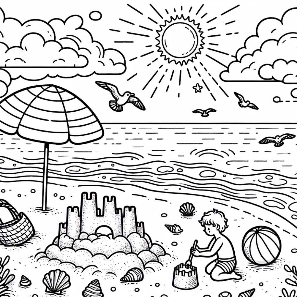 Coloring Page: Beach Sandcastle Color Page for Kids