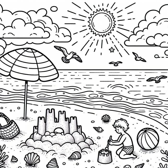 Coloring Page: Beach Sandcastle Color Page for Kids