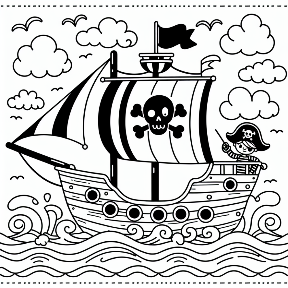 Coloring Page: Exciting Pirate Ship Color Page for Kids