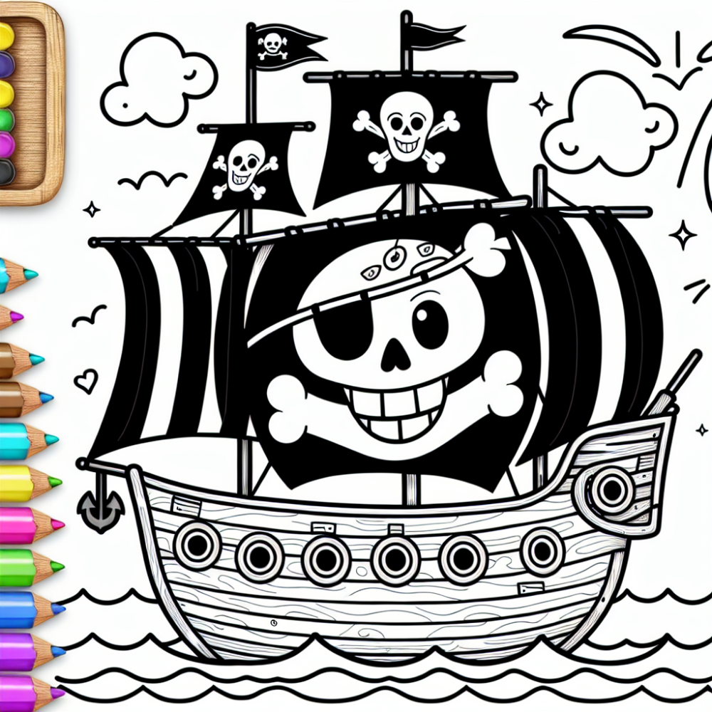 Coloring Page: Exciting Pirate Ship Color Page for Kids