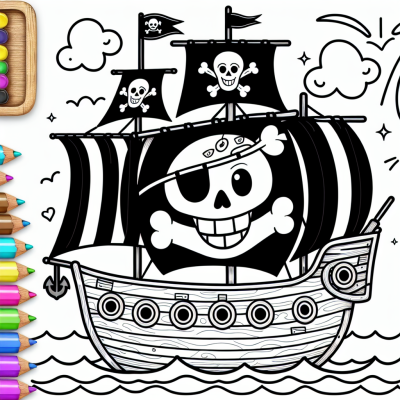 Coloring Page: Exciting Pirate Ship Color Page for Kids