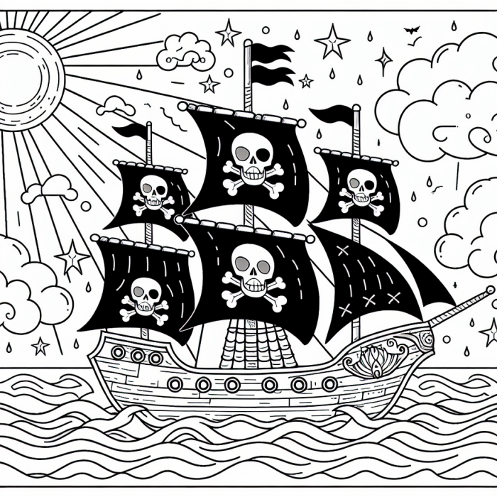Coloring Page: Adventure Pirate Ship Color Page for Kids