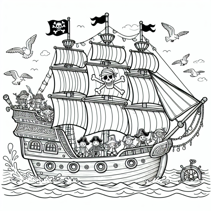 Coloring Page: Pirate Ship Color Page for Kids