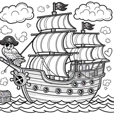 Coloring Page: Pirate Ship Color Page for Kids