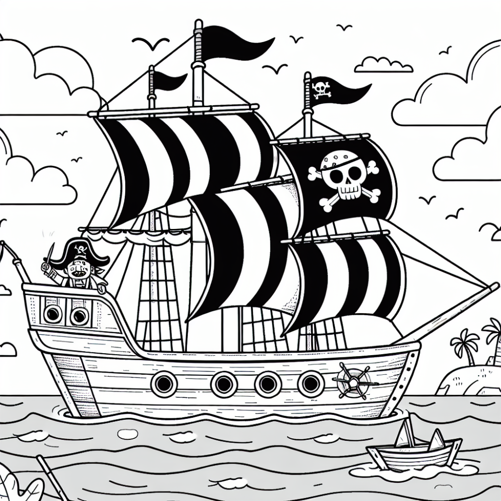 Coloring Page: Exciting Pirate Ship Color Page for Kids